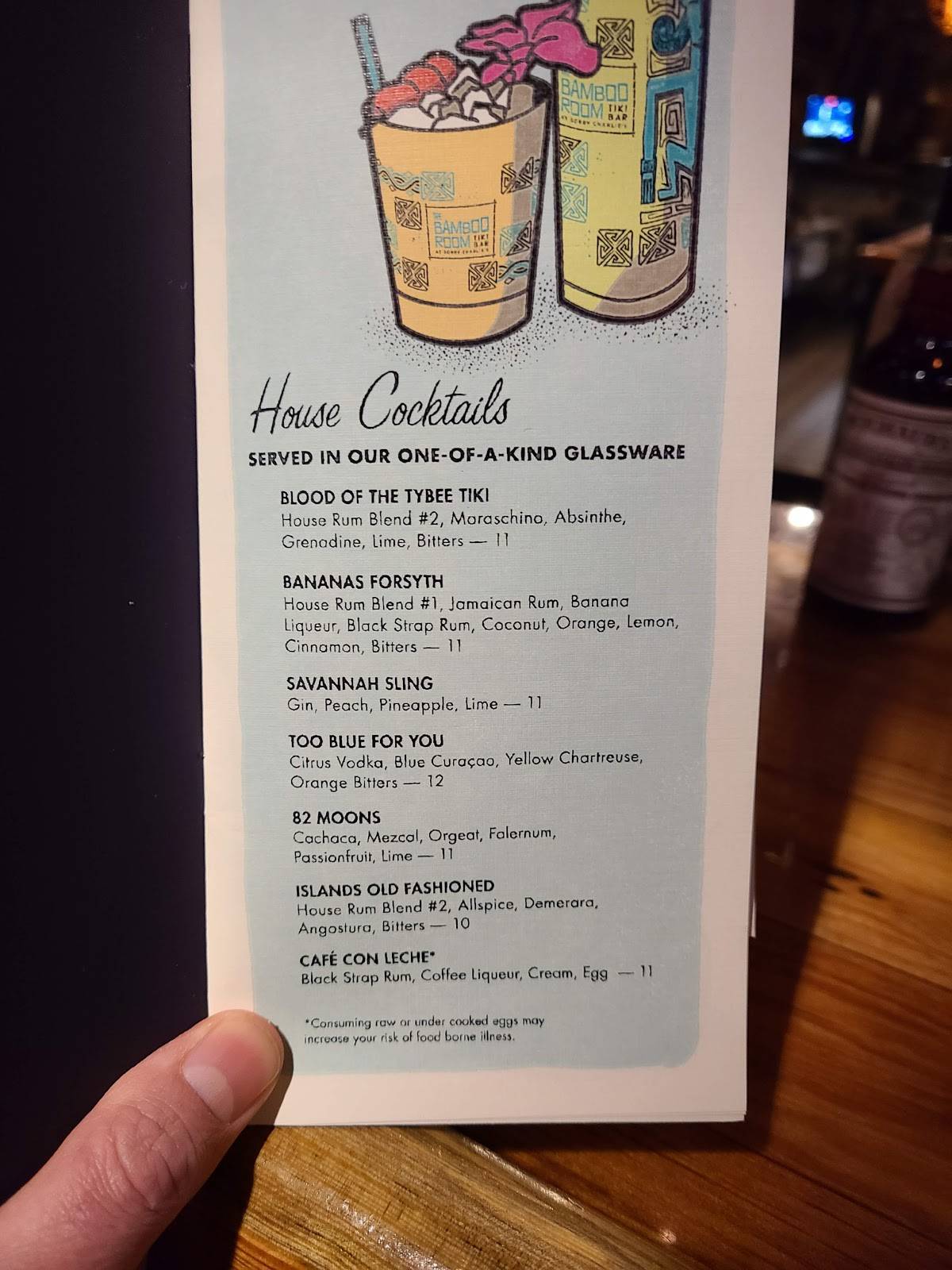 Menu at The Bamboo Room Tiki Bar, Savannah