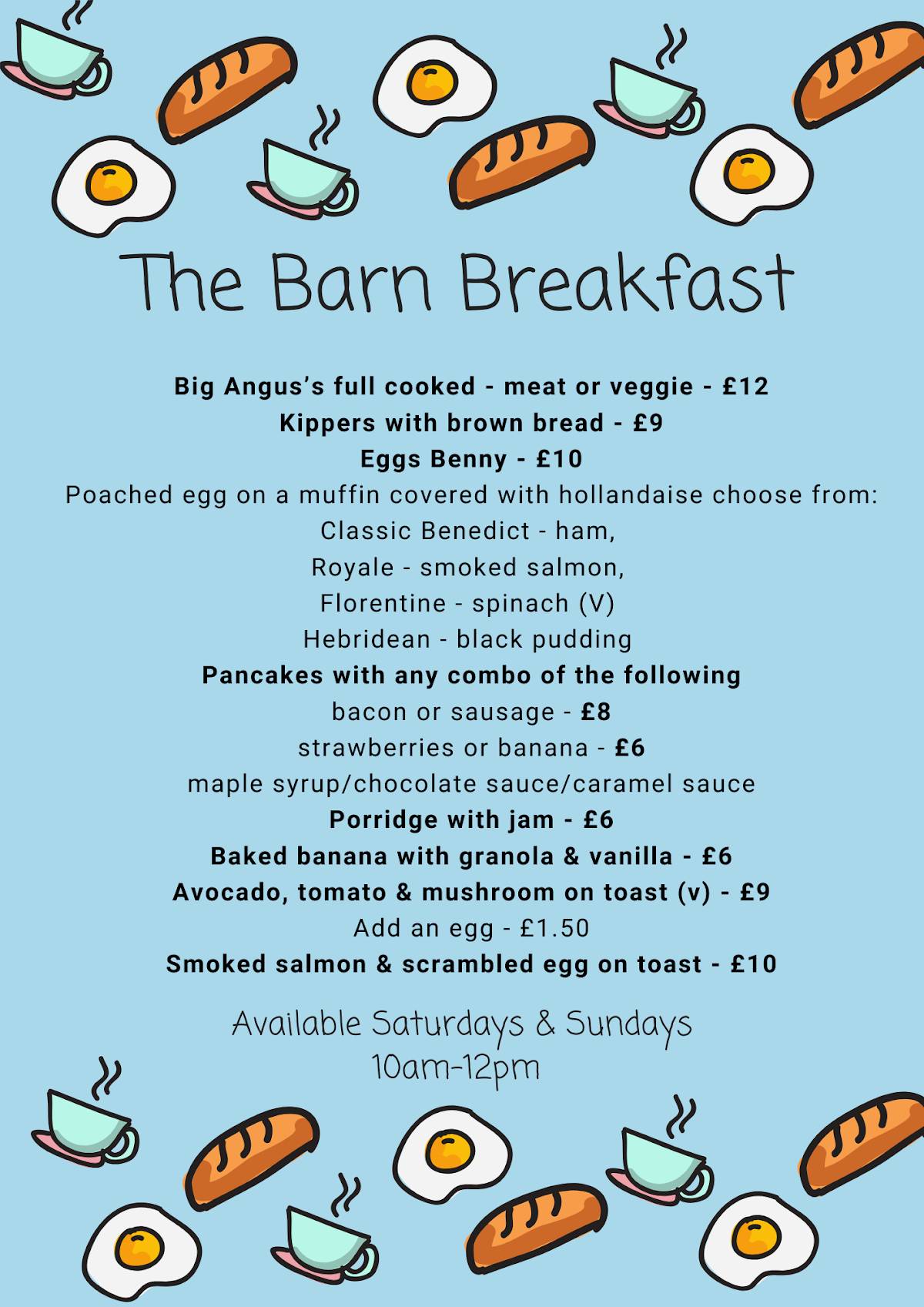 Menu at The Barn Bar, Oban, Cologin Country Chalets and Lodges