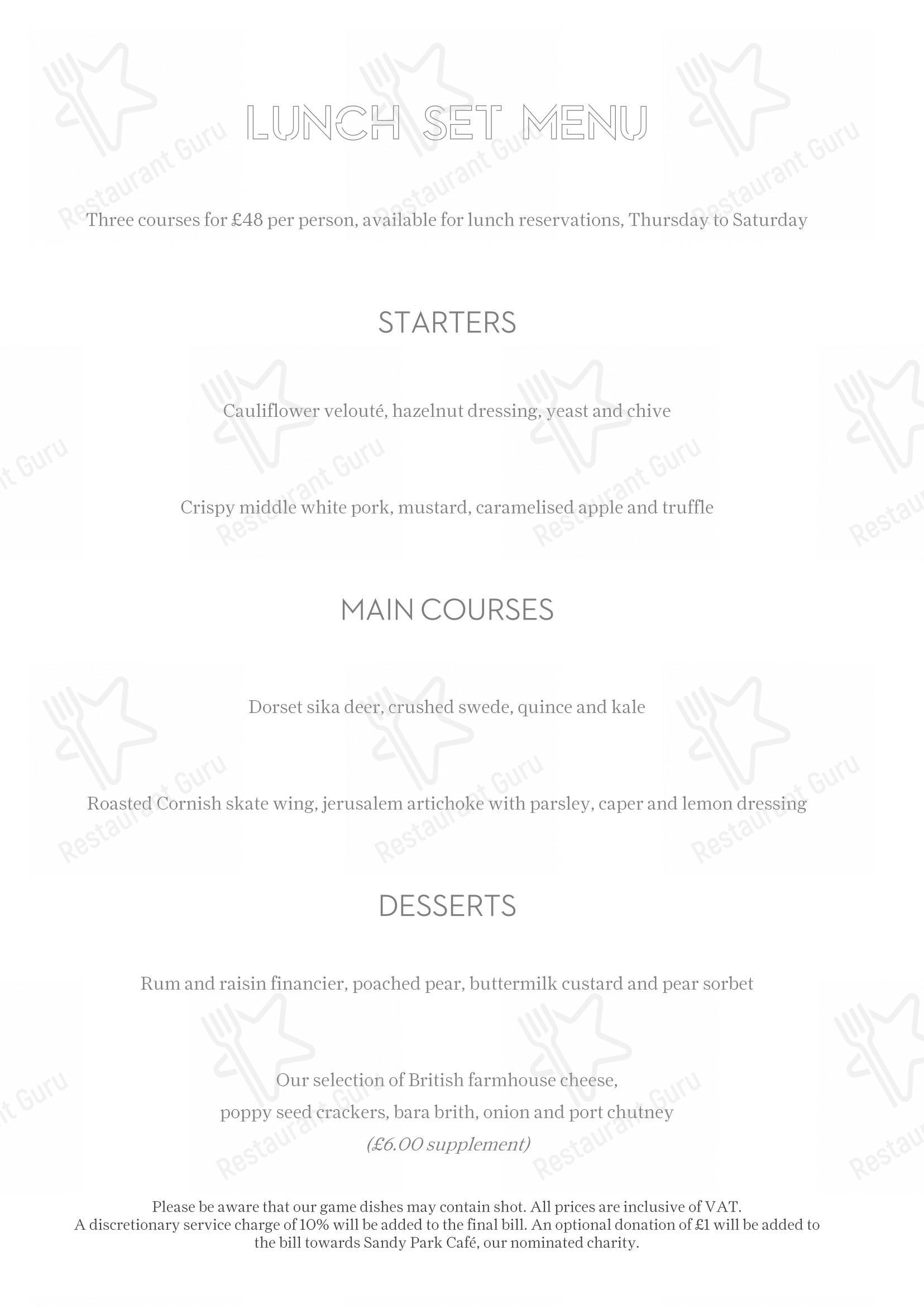 Menu at The Barn at Moor Hall, Ormskirk