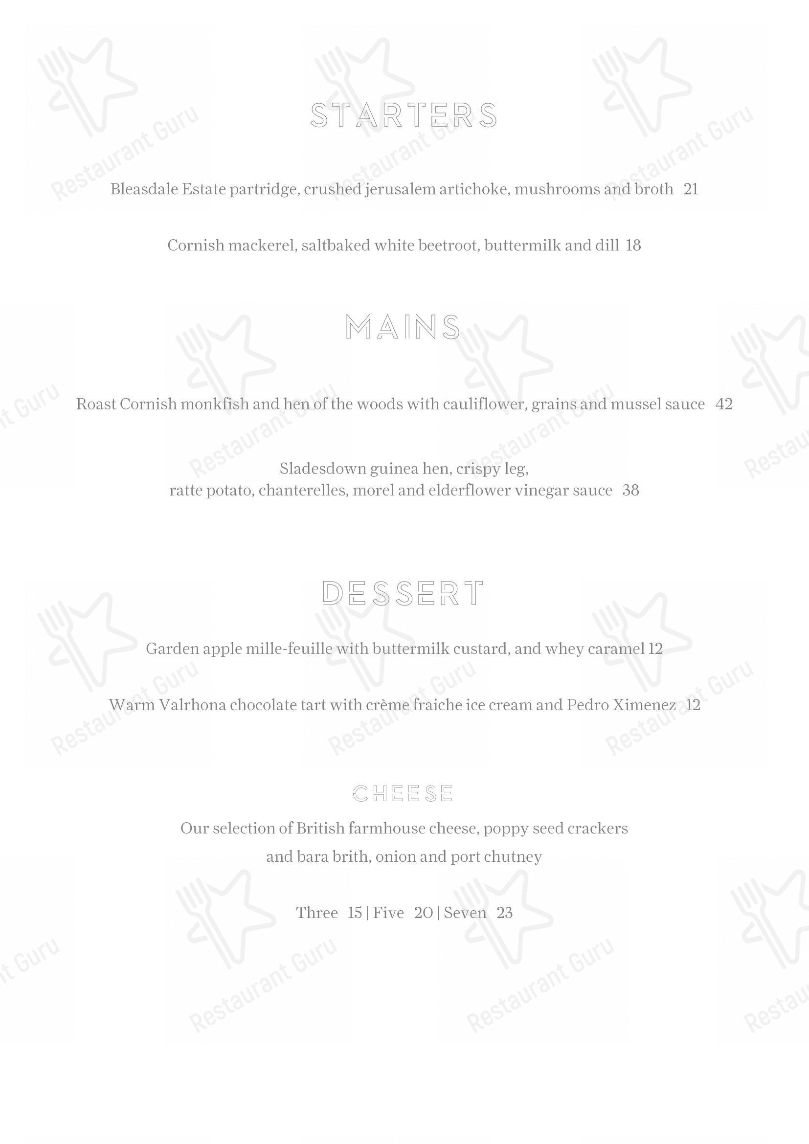 Menu at The Barn at Moor Hall, Ormskirk