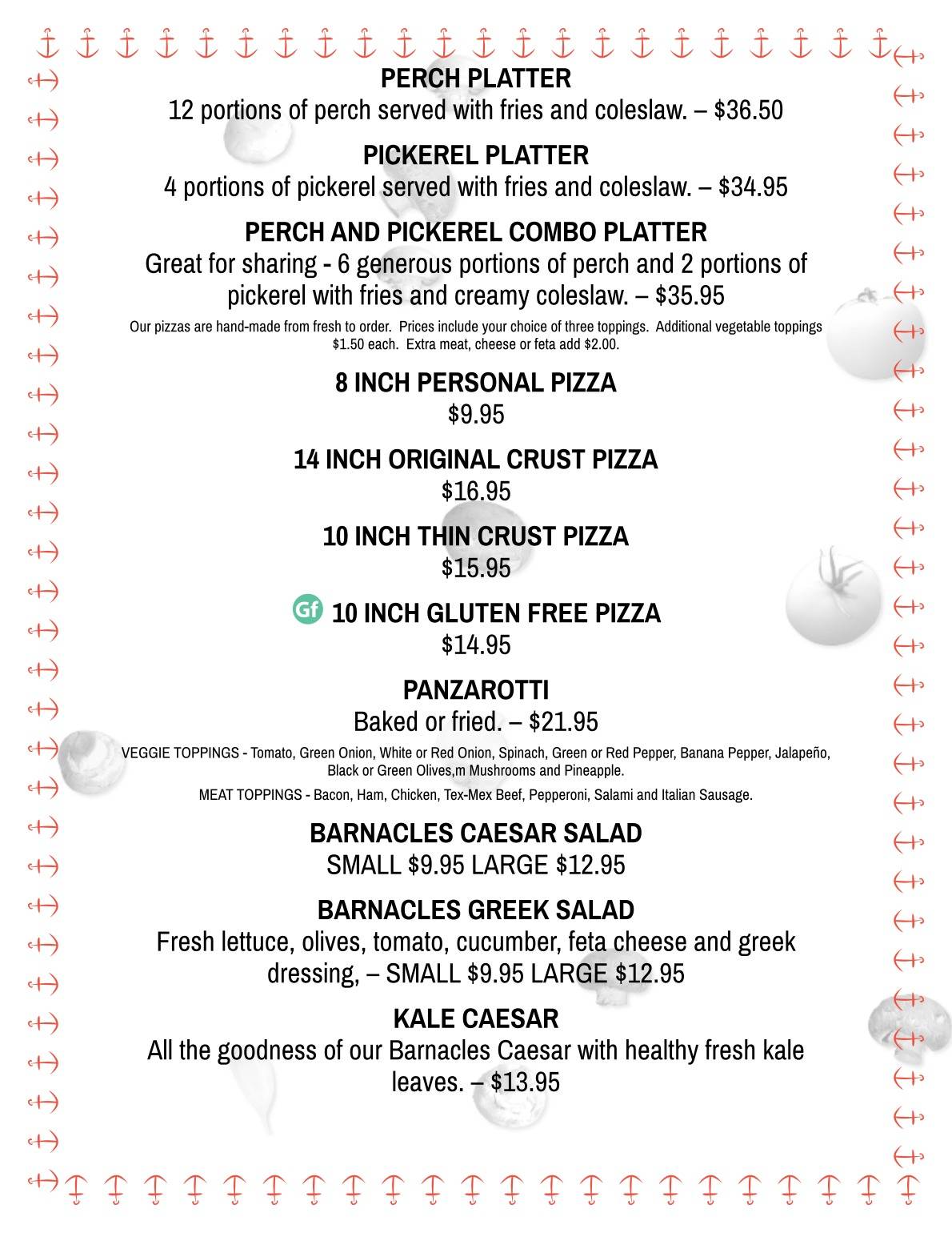 Menu at The Barnacles Beerhouse, Port Stanley
