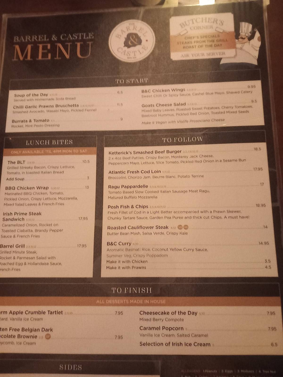 Menu at The Barrel & Castle, Castlebar
