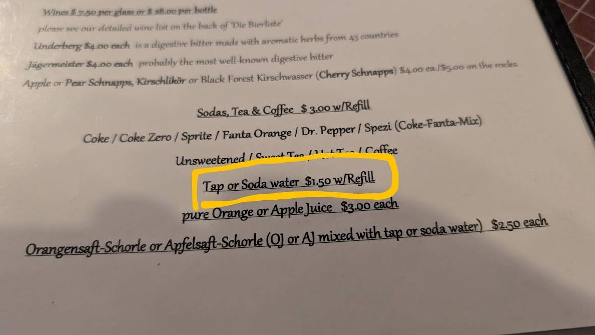 Menu at The Bavarian's Wirtshaus restaurant, Fort Walton Beach
