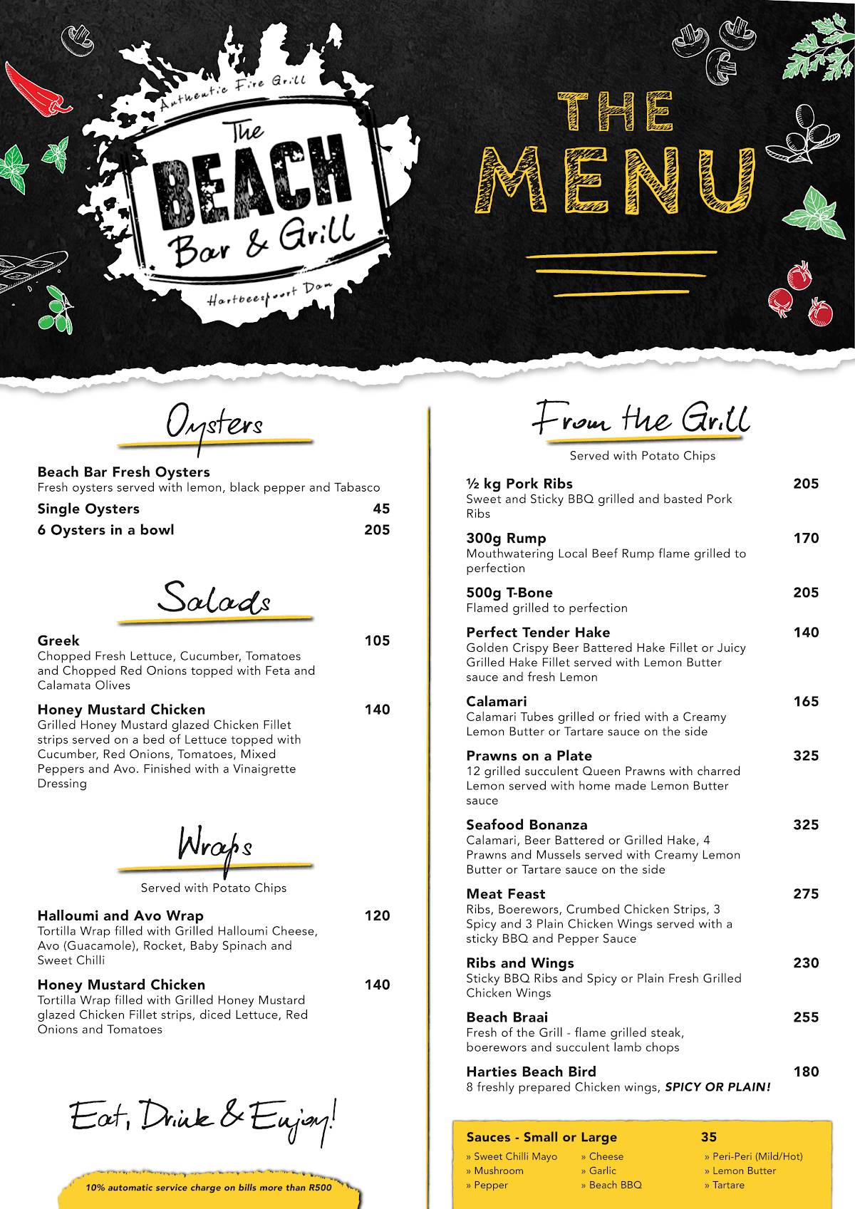 Menu at The Beach Bar & Grill, Hartbeespoort