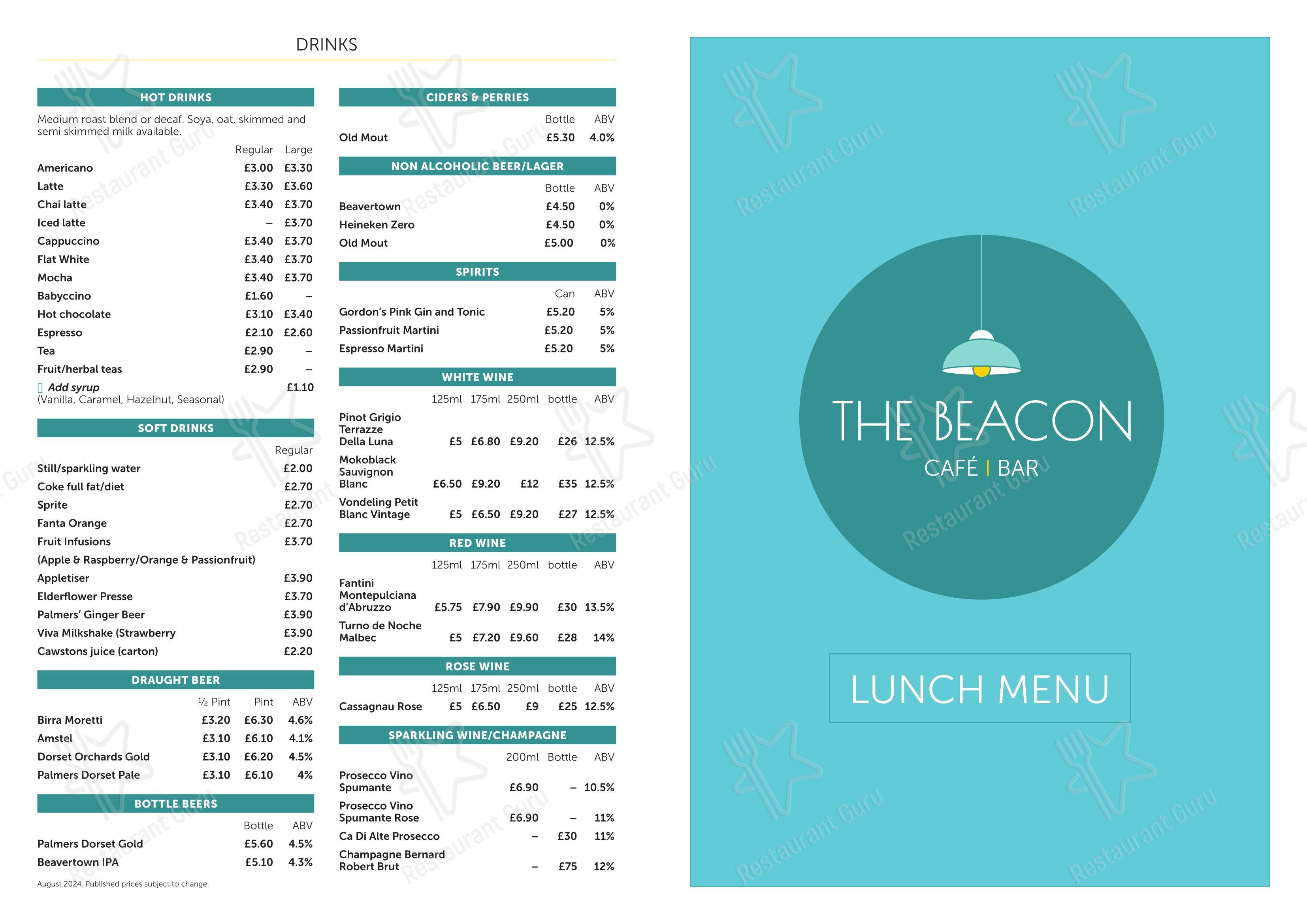 Menu at The Beacon Lighthouse Eatery cafe, Poole