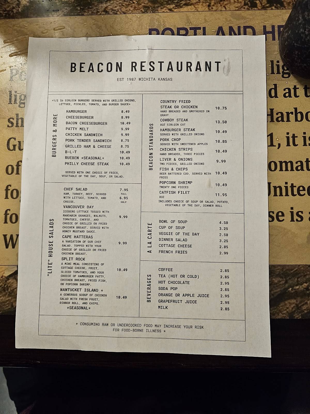 Menu at The Beacon Restaurant, Wichita