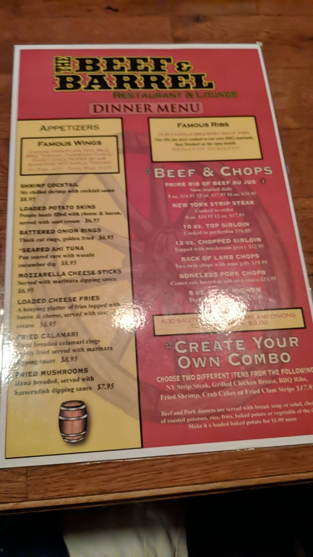 Menu at The Beef and Barrel Restaurant & Lounge, Crossville, West Ave