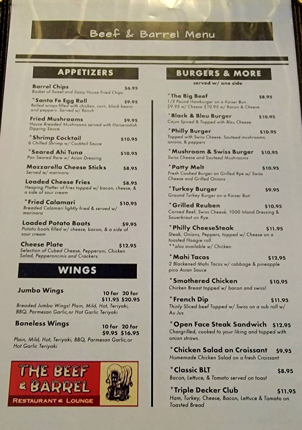 Menu at The Beef and Barrel Restaurant & Lounge, Crossville, West Ave