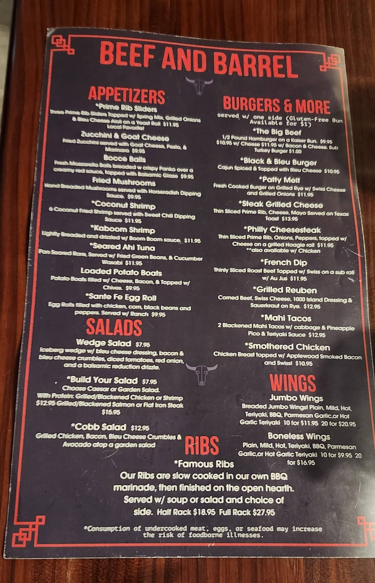 Menu at The Beef and Barrel Restaurant & Lounge, Crossville, West Ave