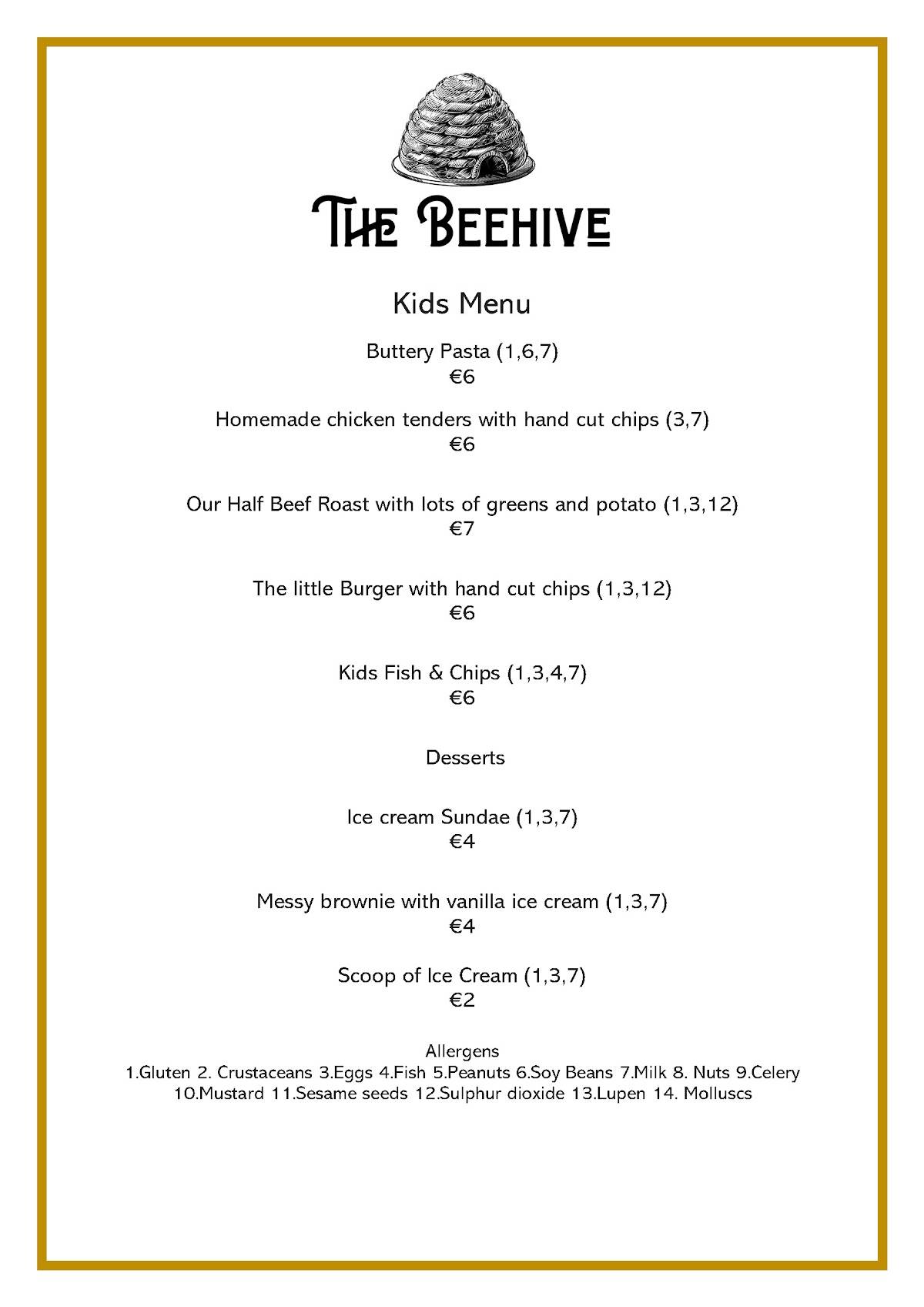 Menu at The Beehive pub & bar, Wicklow