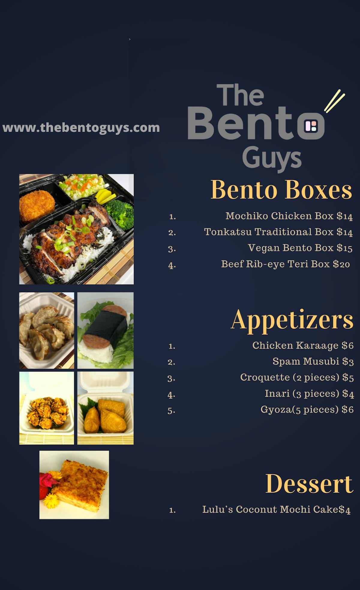 Menu at The Bento Guys restaurant, San Francisco