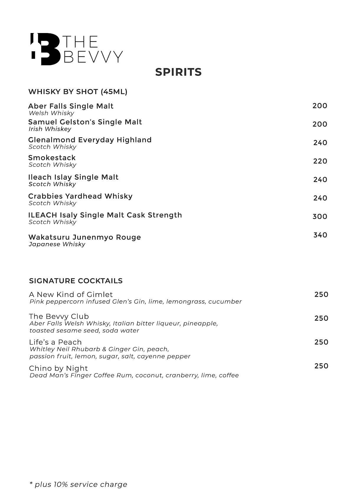 Menu at The Bevvy pub & bar, Makati