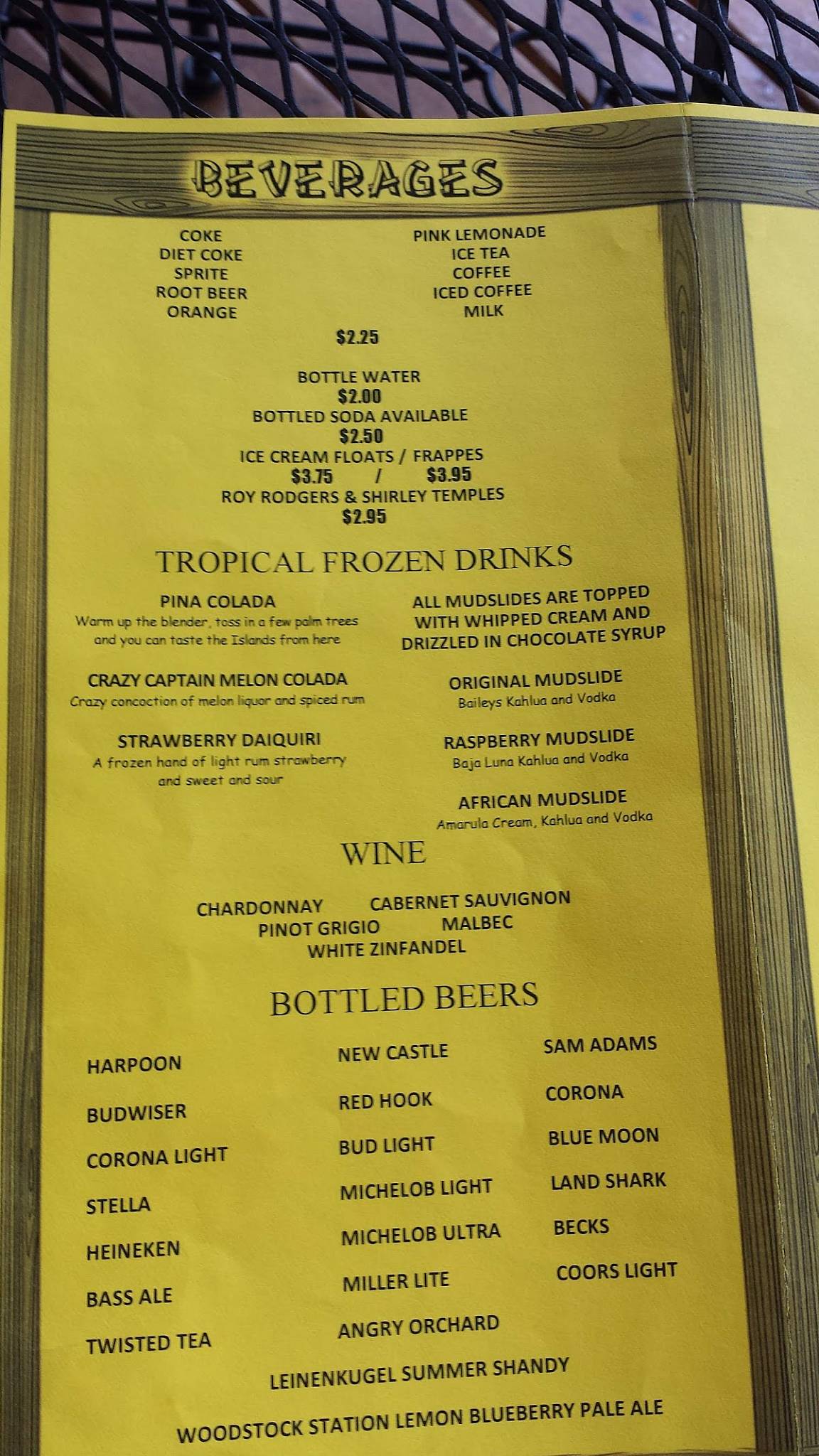 Menu at The Big Catch restaurant, Bristol