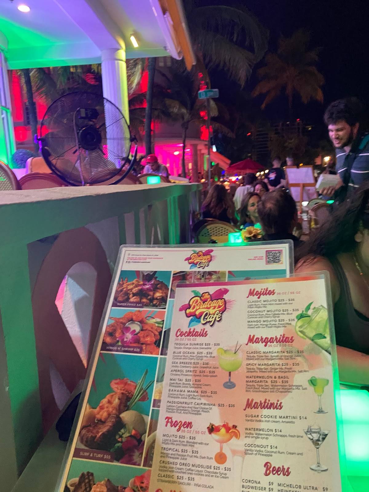 Menu at The Birdcage Cafe, Miami Beach