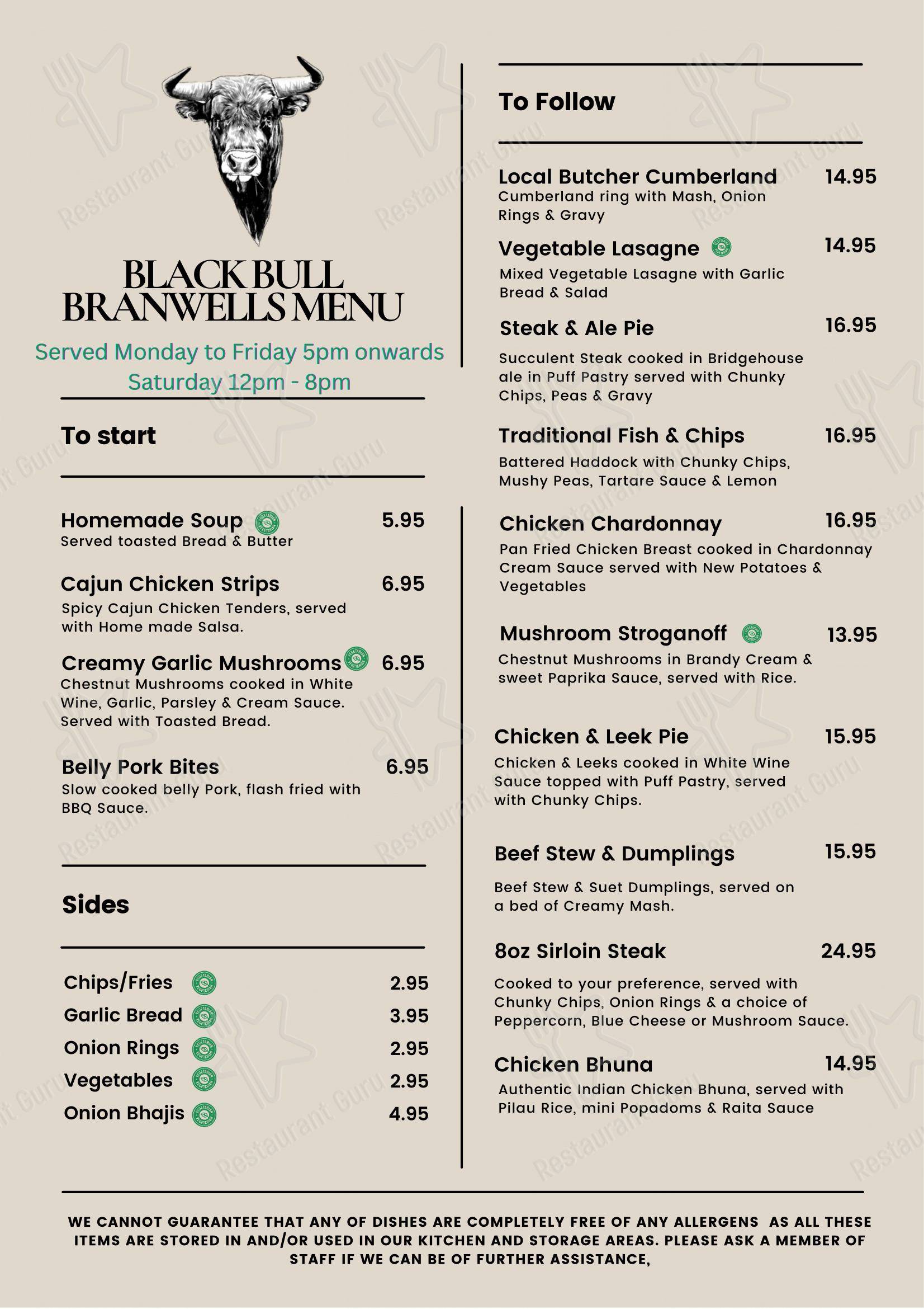 Carta del restaurante The Black Bull Haworth, Keighley