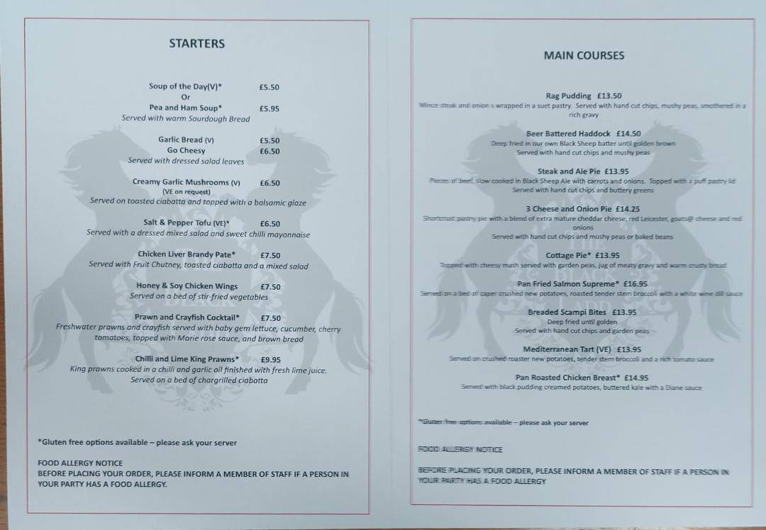 Menu at Black Ladd Public House, Oldham