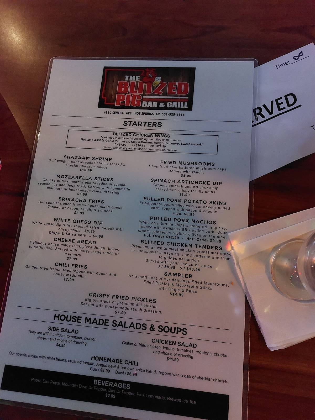 Menu at The Blitzed Pig pizzeria, Hot Springs