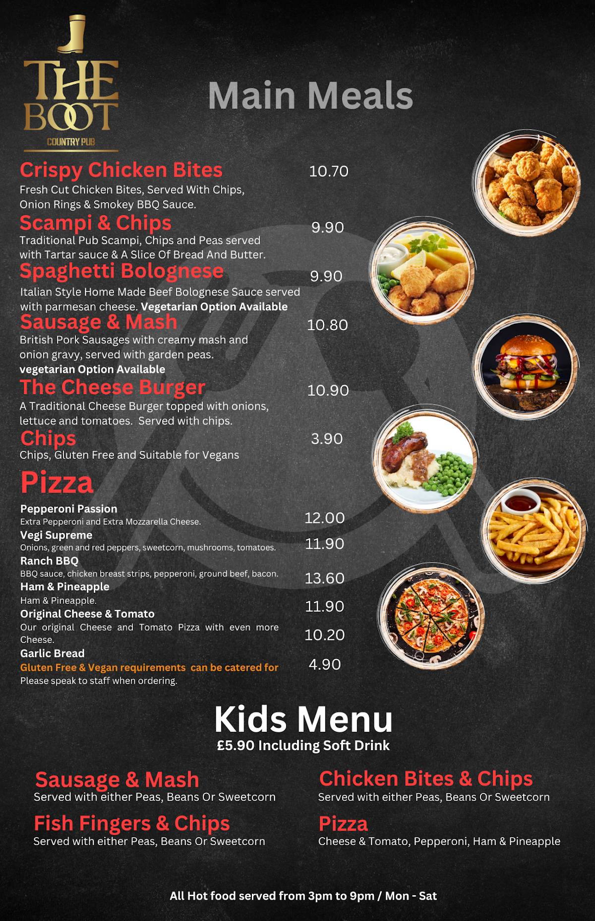 Menu at The Boot Country Pub, Dane End