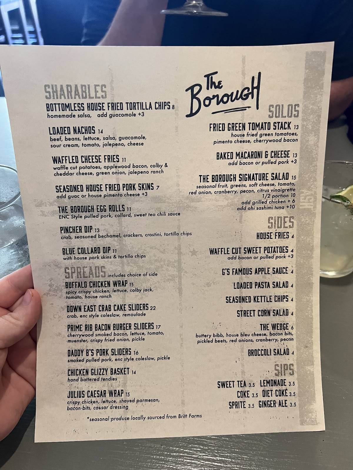 Menu at The Borough restaurant, Goldsboro