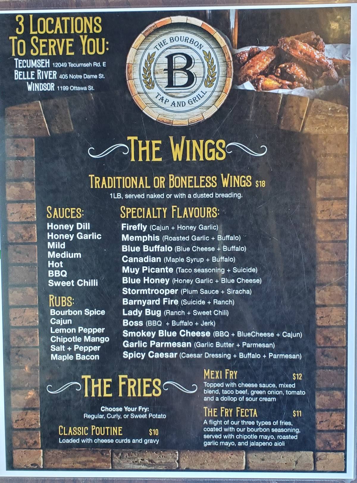 Menu at The Bourbon Tap & Grill Tecumseh restaurant, Windsor