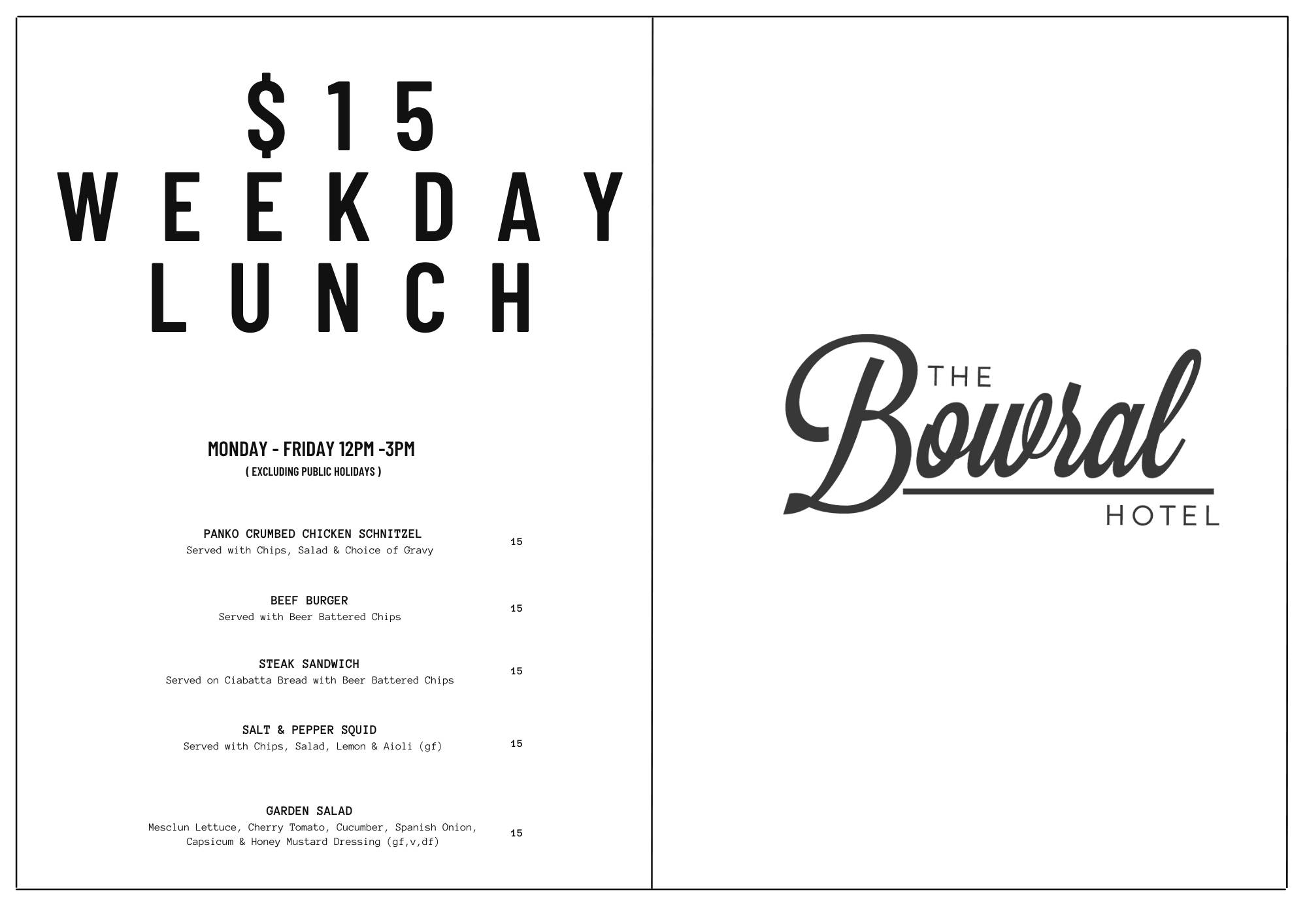 Menu at The Bowral Hotel pub & bar, Bowral, 412 Bong Bong St
