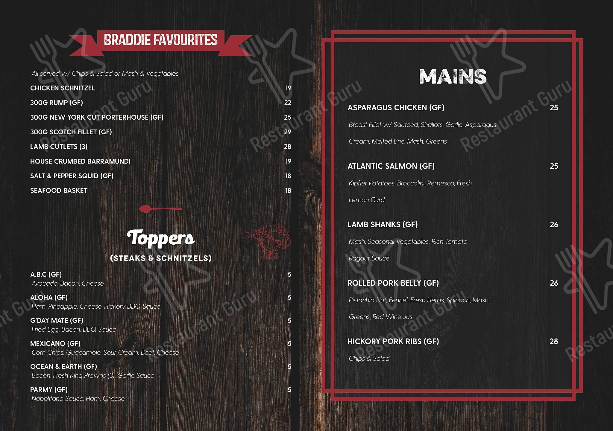 Menu at The Bradford Hotel pub & bar, Rutherford