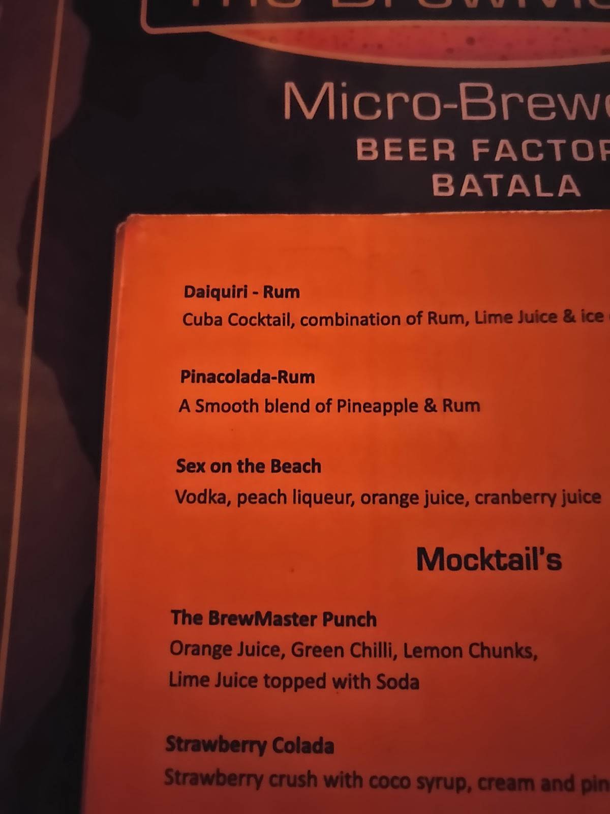 Menu at The Brewmaster-Beer Factory Batala, Batala