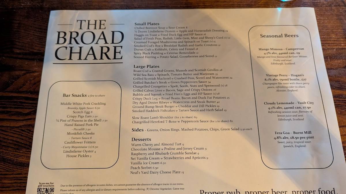 Menu at The Broad Chare pub & bar, Newcastle upon Tyne