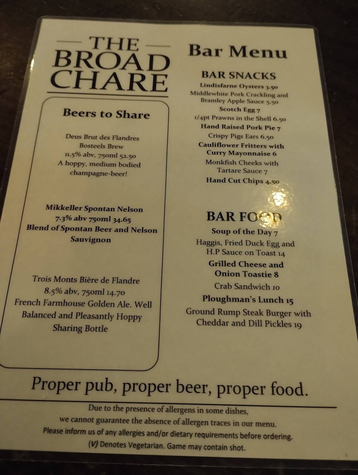 Menu at The Broad Chare pub & bar, Newcastle upon Tyne