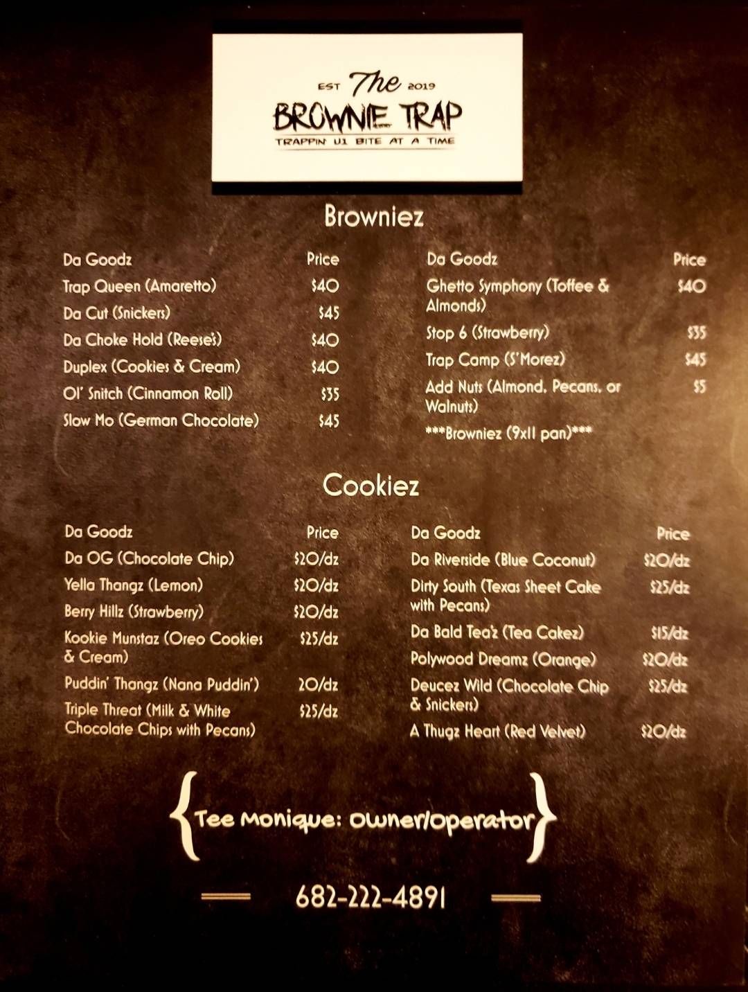 Menu at The Brownie Trap, Dallas