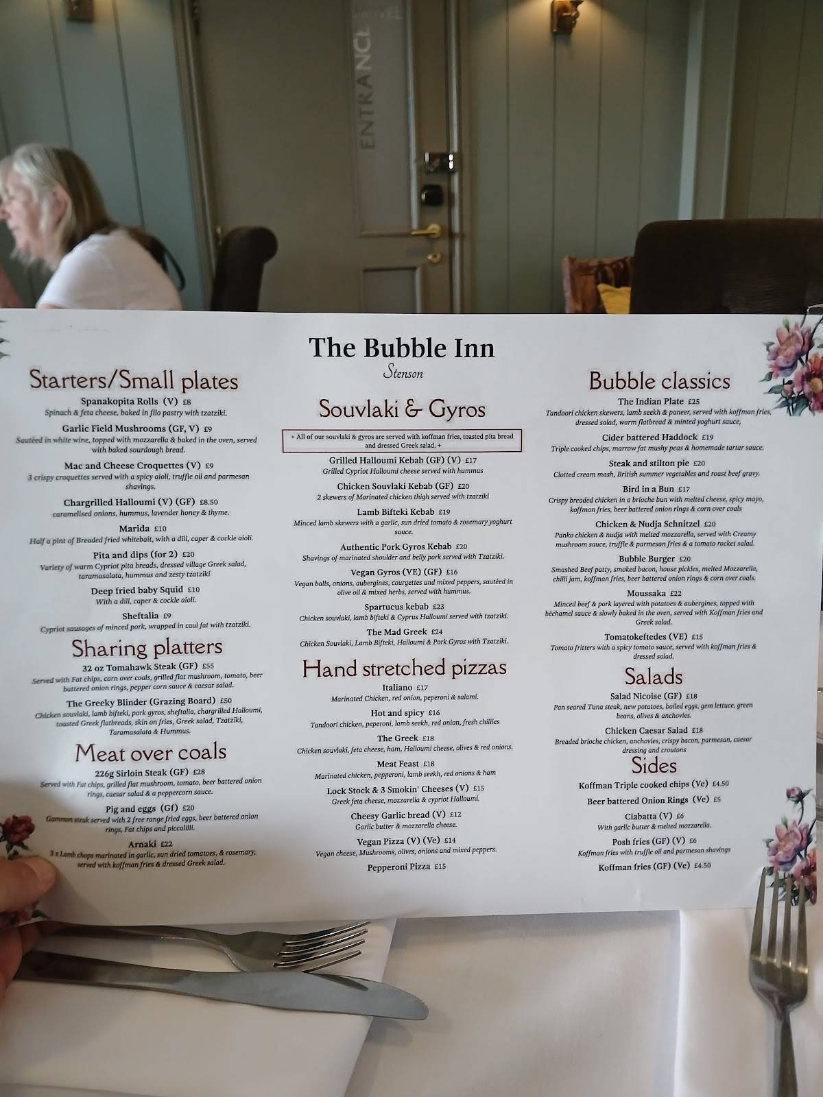 Menu at The Bubble Inn pub & bar, Derby