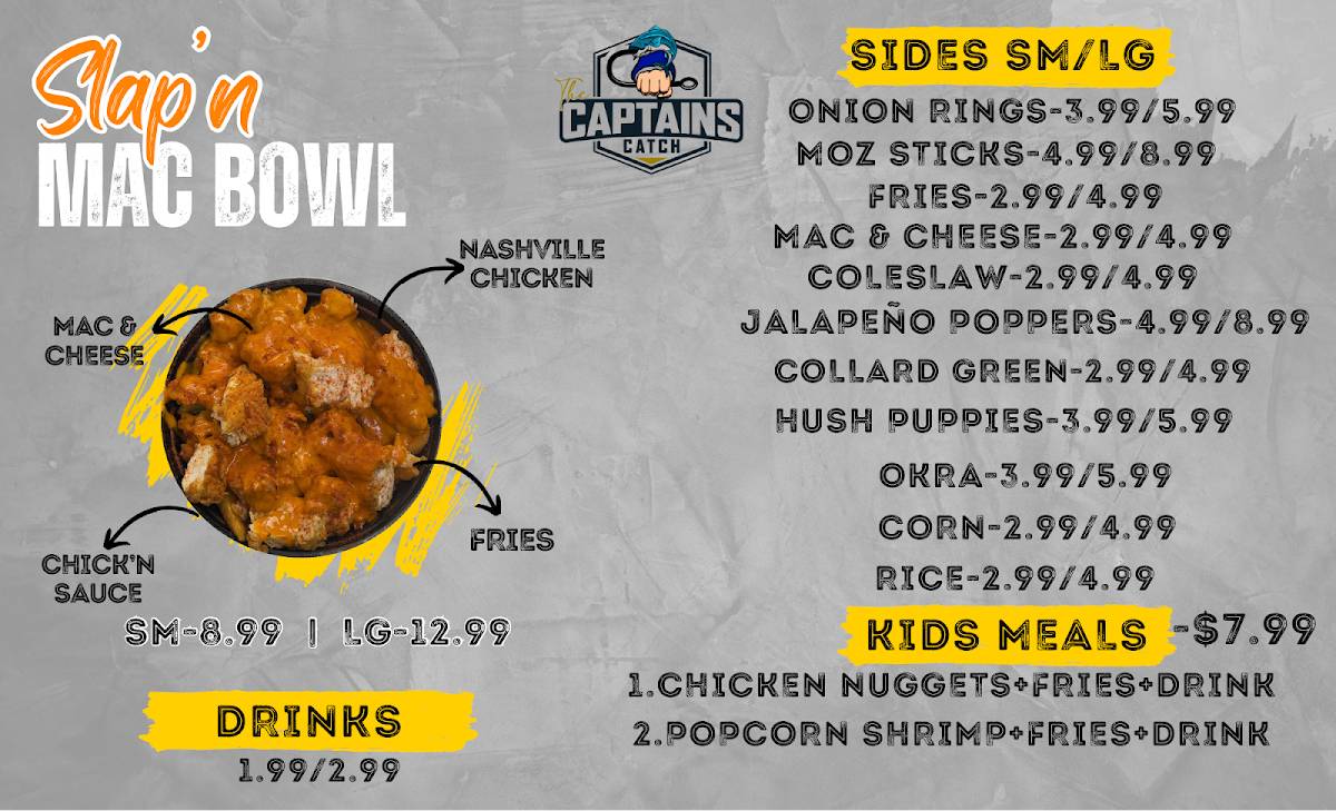 Menu at The Captain's Catch restaurant, Greensboro