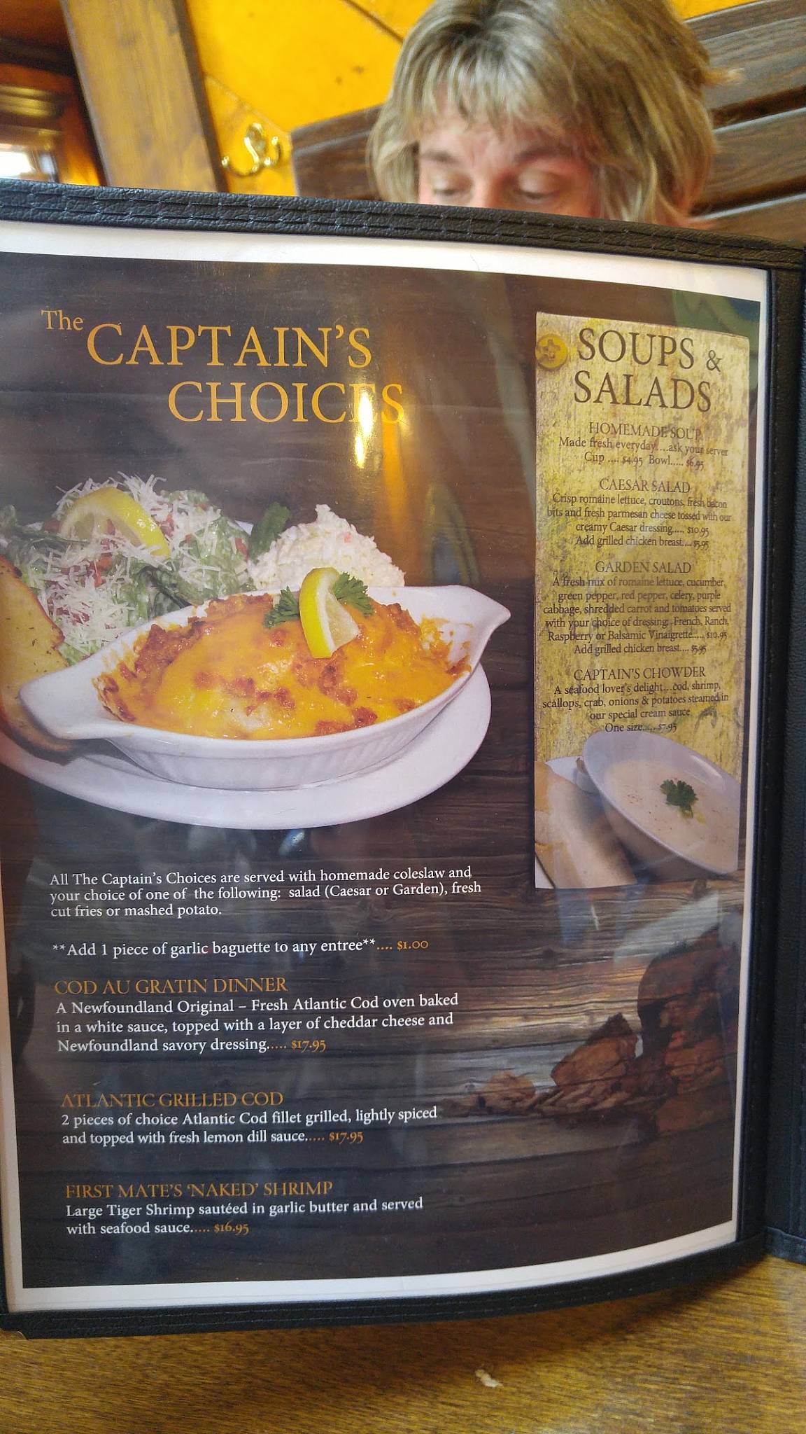 Menu at The Captain's Table restaurant, Witless Bay