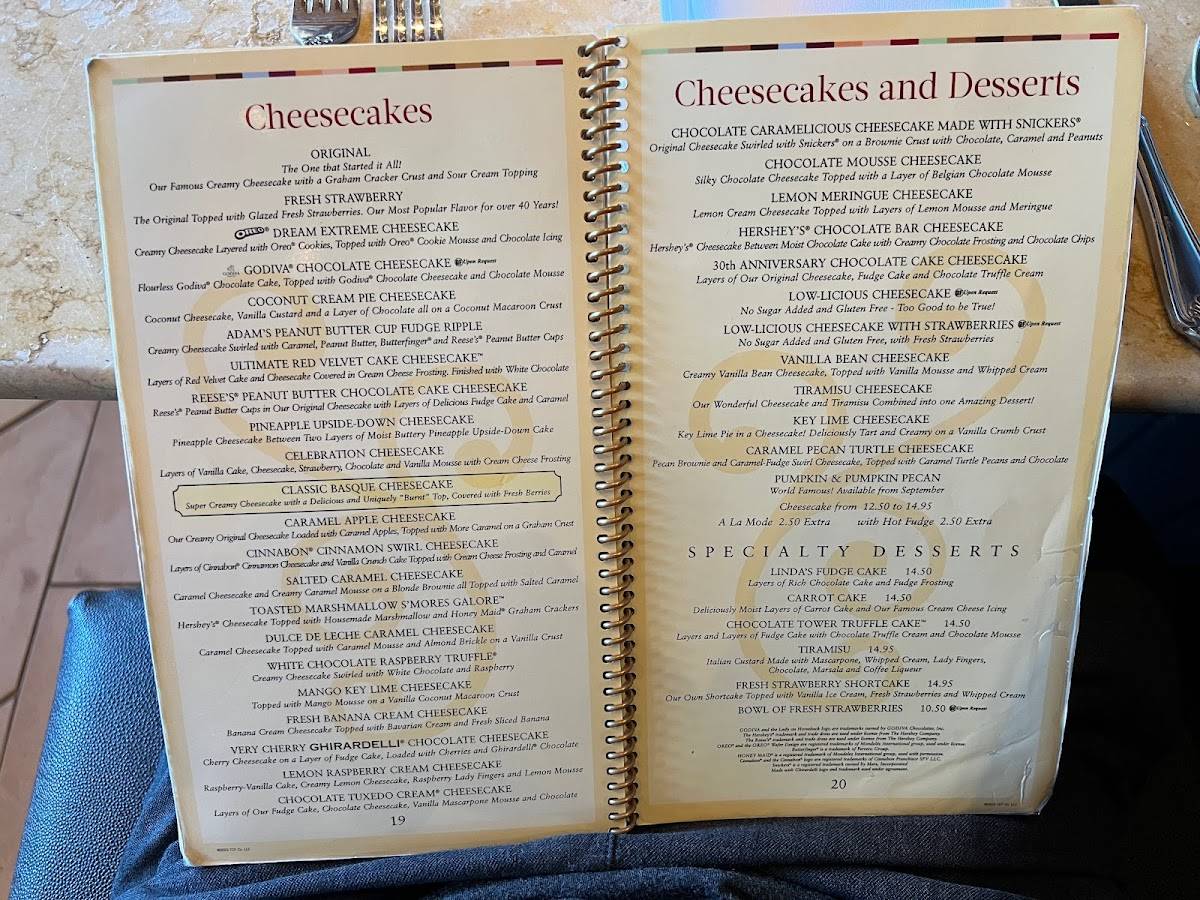 Menu at The Cheesecake Factory desserts, Toronto