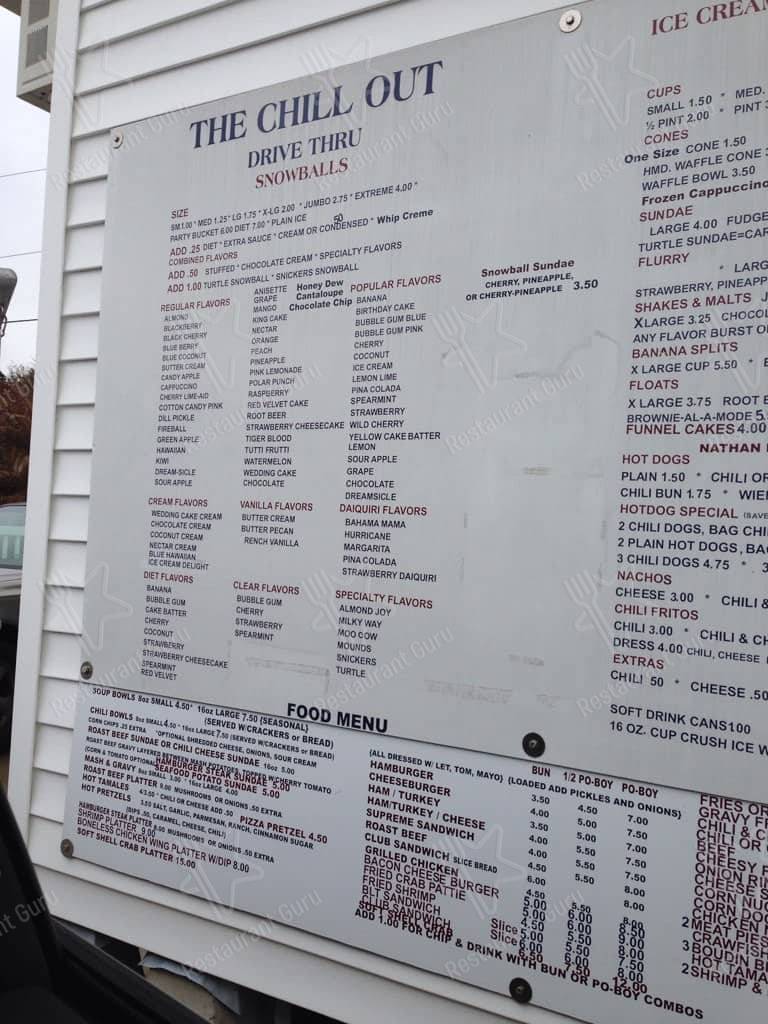 Menu at The Chill Out fast food, Cut Off