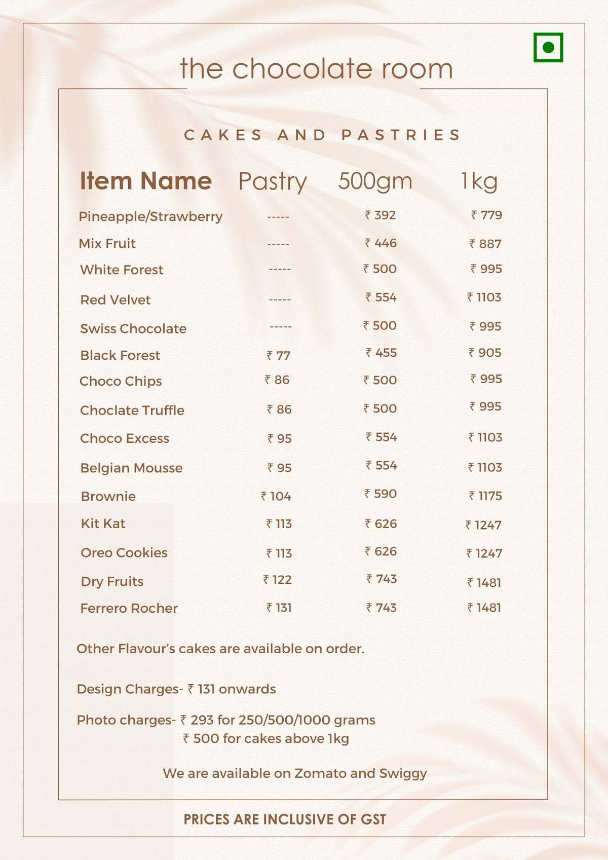Menu at The Chocolate Room, Ayodhya, Faizabad