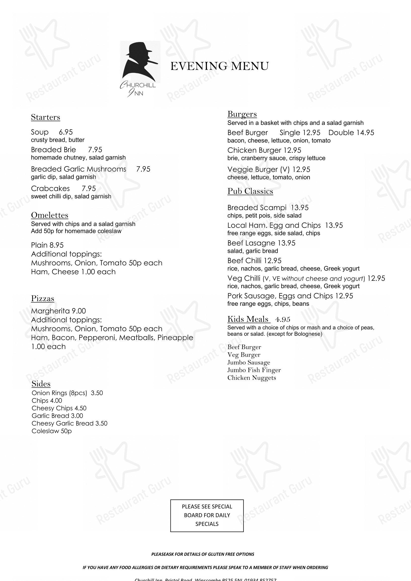 Menu at The Churchill Inn pub & bar, Winscombe, Bristol Rd