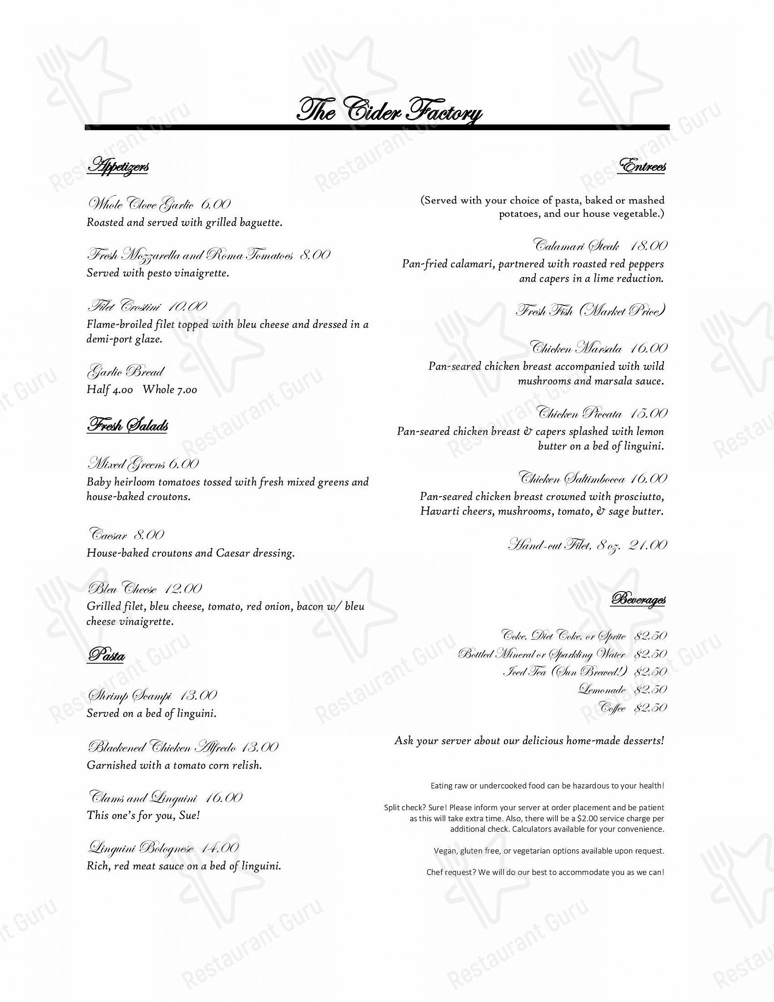 Menu at The Cider House at Canvas Cafe, Virginia City