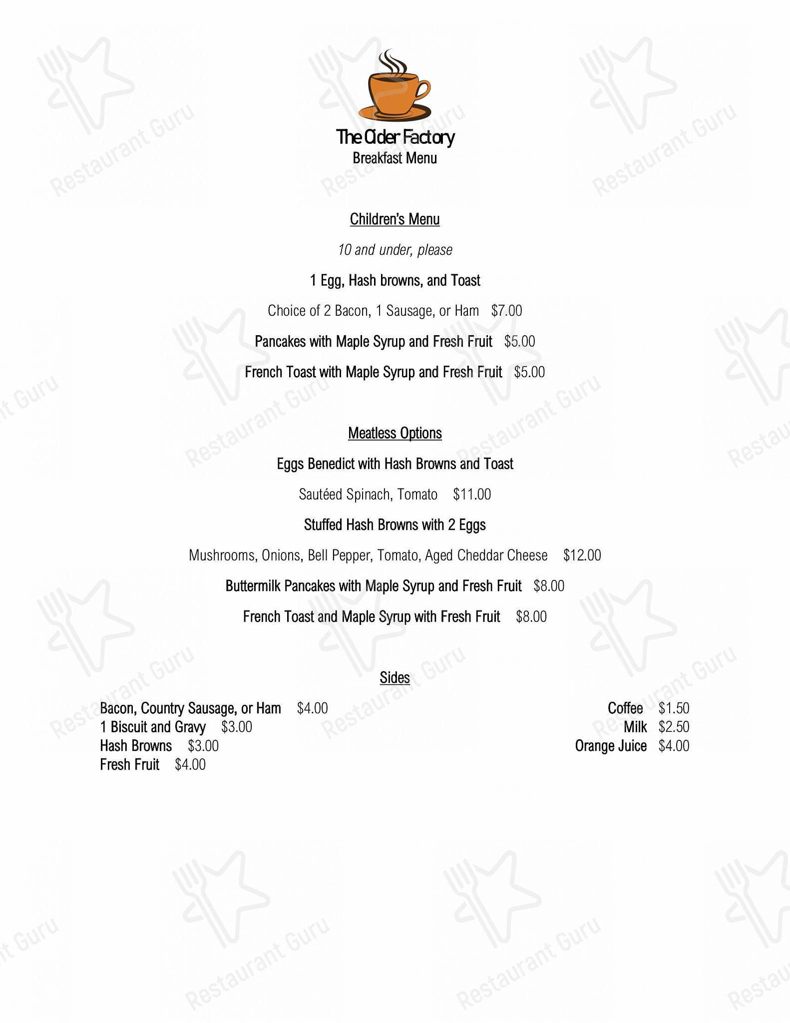 Menu at The Cider House at Canvas Cafe, Virginia City