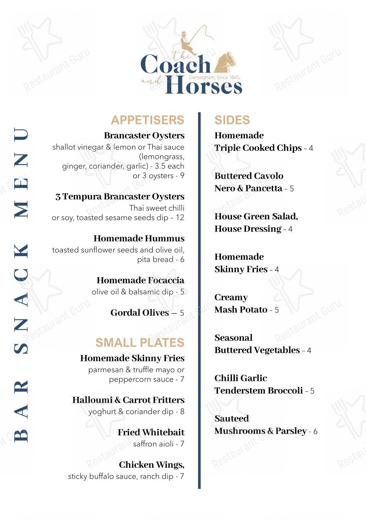 Menu at The Coach & Horses pub & bar, Dersingham