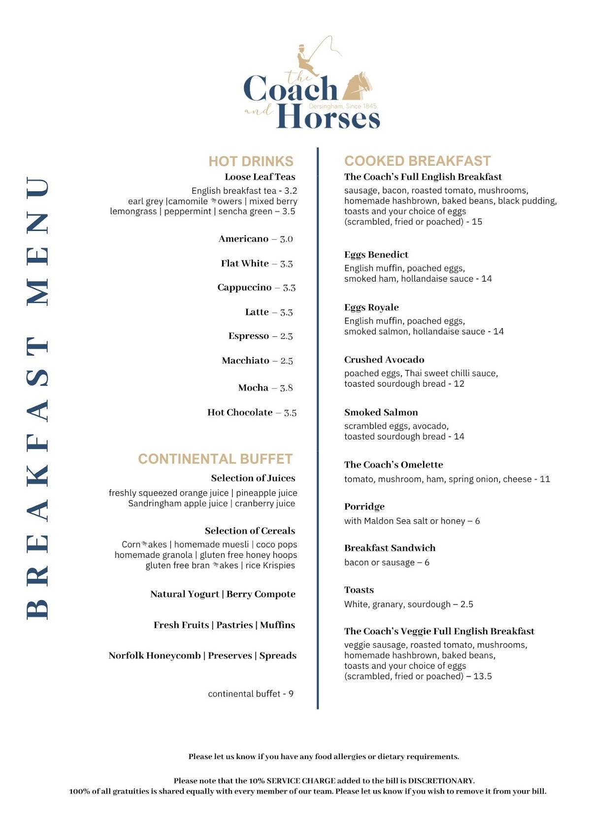 Menu at The Coach & Horses pub & bar, Dersingham