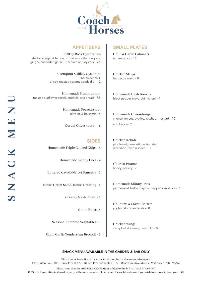 Menu at The Coach & Horses pub & bar, Dersingham
