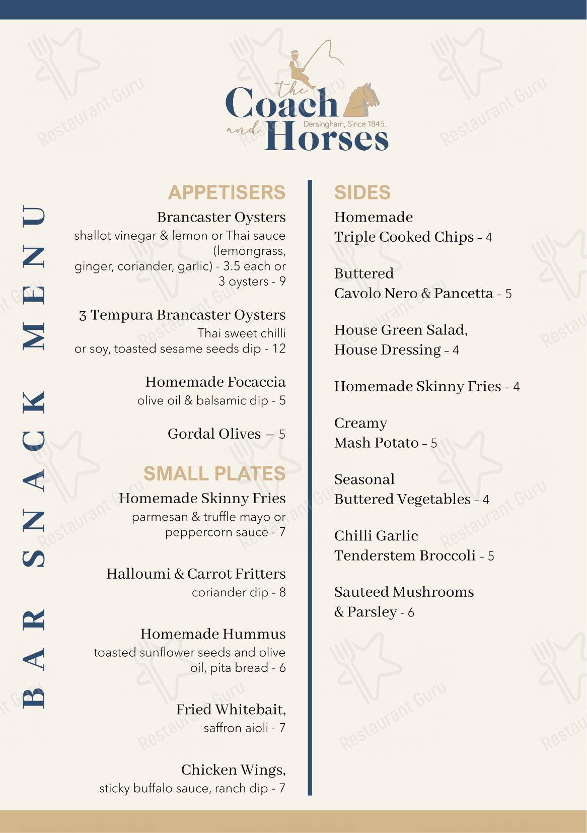 Menu at The Coach & Horses pub & bar, Dersingham