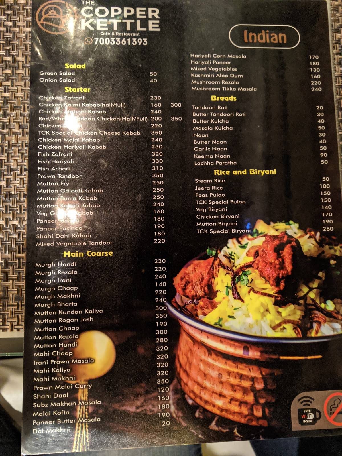 Menu at The Copper Kettle, Hooghly