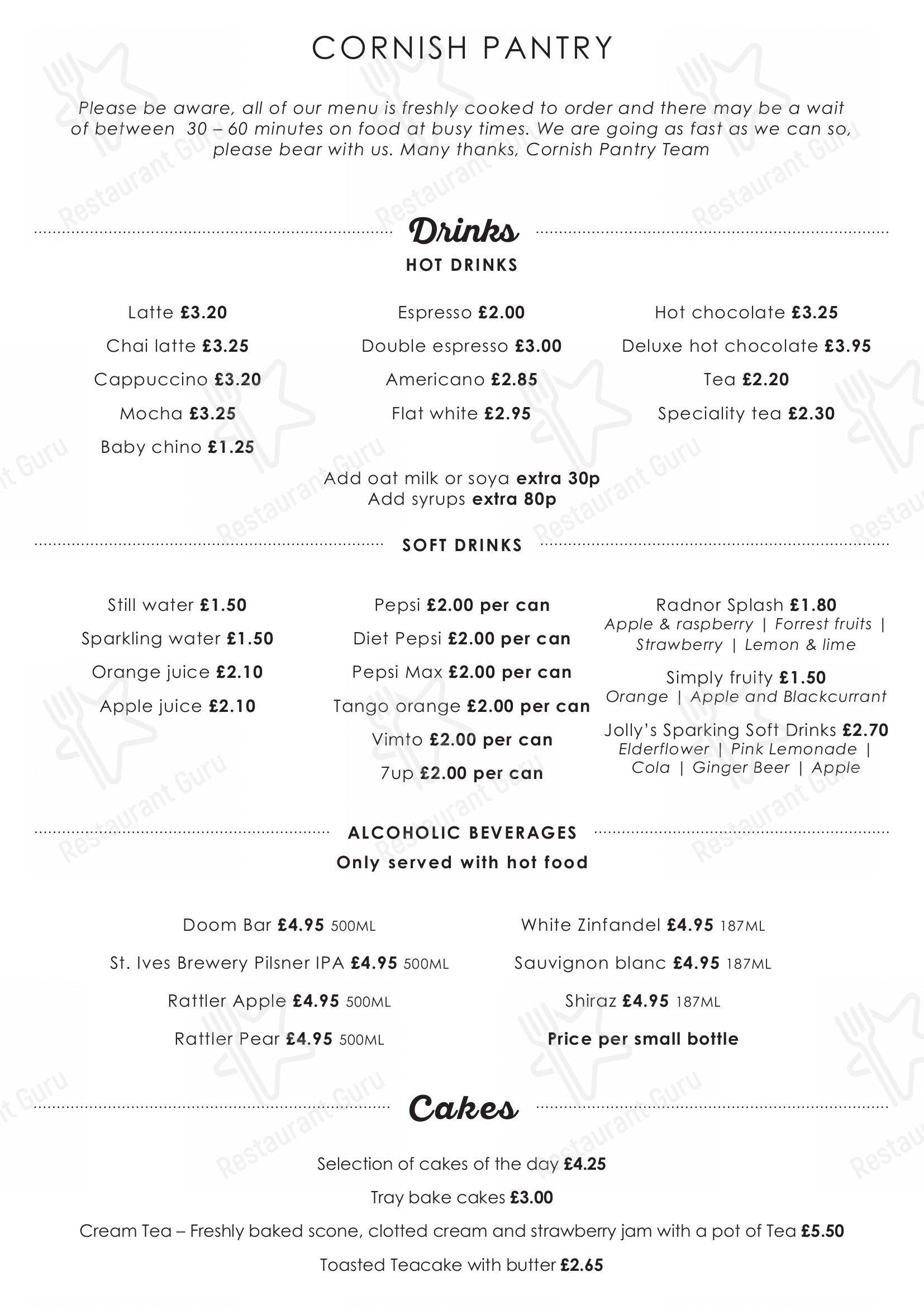 Menu at Cornwall Gold and Tolgus Mill cafe, Redruth