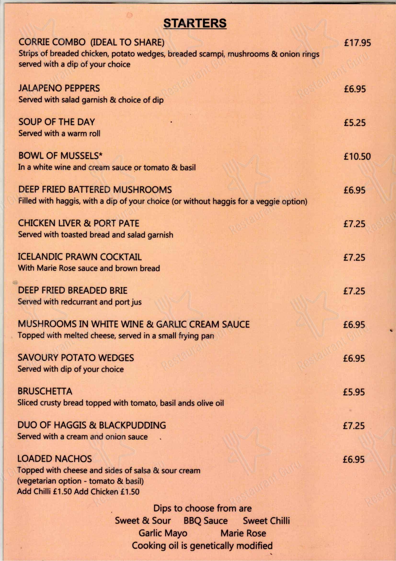 Menu at The Coronation Restaurant, Gorebridge