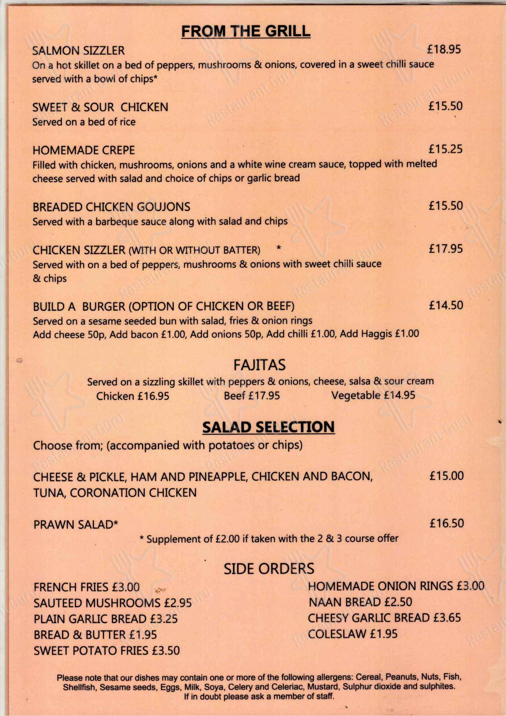 Menu at The Coronation Restaurant, Gorebridge