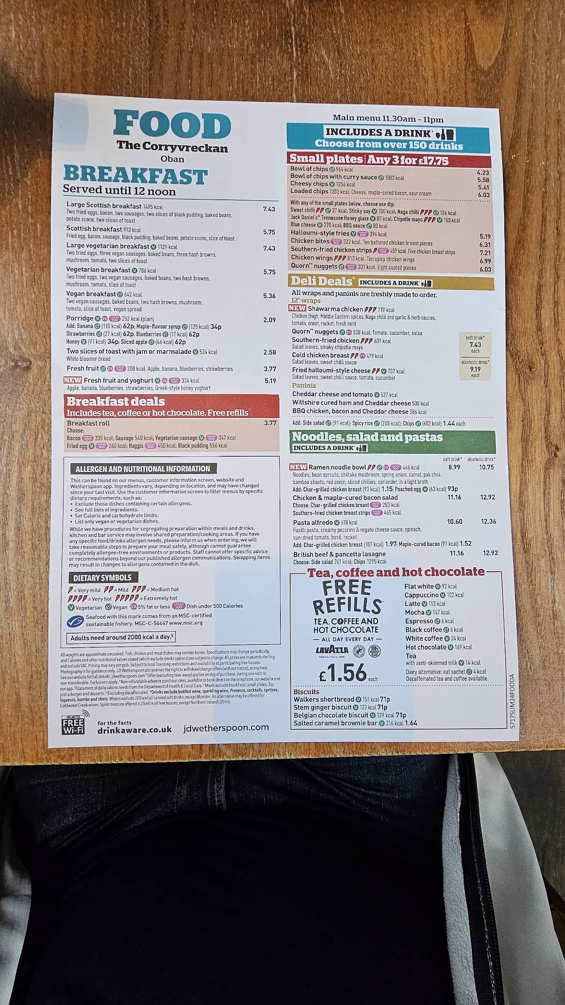 Menu at The Corryvreckan - JD Wetherspoon pub & bar, Oban