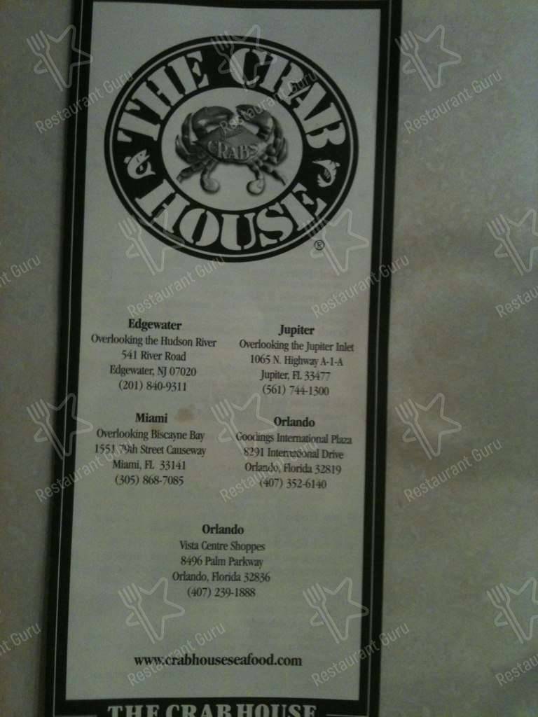 Menu at The Crab House restaurant, Jupiter