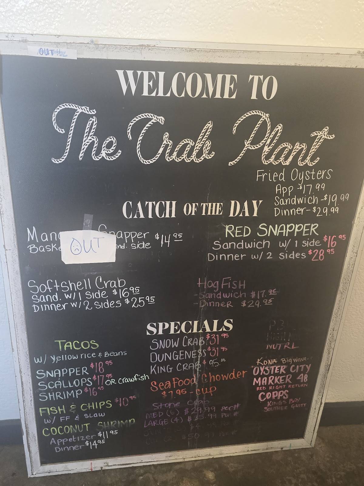 Menu at The Crab Plant restaurant, Crystal River
